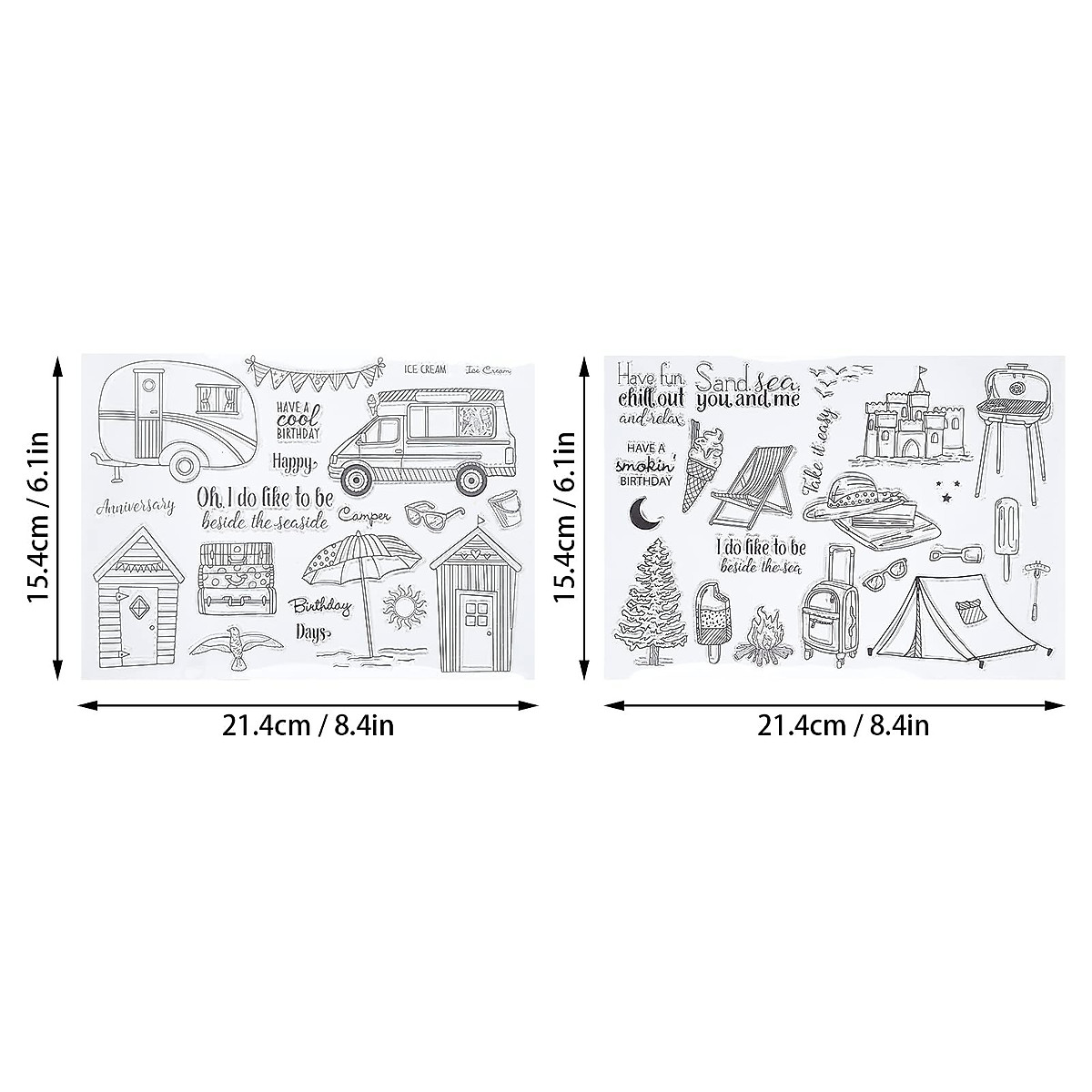 Silicone Stamp Cards, 2Pcs Camping Style Clear Stamps Cute Clear Rubber Stamps Cartoon Touring Car Seaside Spending Holiday Series Clear Stamps