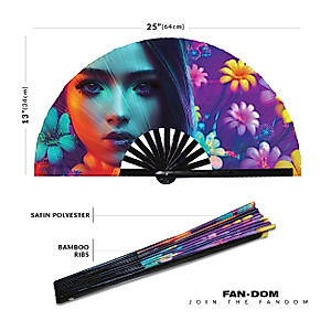 Raver Girl Neon Hand Fan Foldable Bamboo Circuit Rave Hand Fans Rainbow Galaxy Party Gear Gifts Music Festival Rave Accessories (Style 9)
