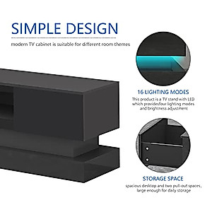 ARMCONE LED TV Stand, Media Entertainment Center, TV Stand for 55 60 Inch TV, Modern Industrial Floor Standing TV Cabinet with Storage, Black Entertainment Center, TV Console Home Furniture