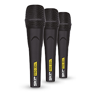 SKP Pro Audio Microphone for Singing, Concerts, Studio and Events - Professional PRO-33K Dynamic Cardioid 3 Microphones Kit - XLR Connectivity - Includes Mic Stand and Accessories