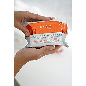 AYAM Beautycare Dead Sea Minerals + Vitamin C Serum Makeup Remover Wipes, Facial Cleansing Towelettes, Safe for Sensitive Skin, Removes Makeup, Oil, Dirt, 25 Count
