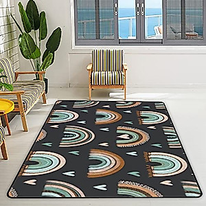 Cute Hearts Boho Rainbow Coral Fleece Large Area Rugs Soft Non Slip Floor Carpet Comfy Accent Rugs Machine Washable Indoor Home Decor for Living Room Bedroom Sofa 72x48in