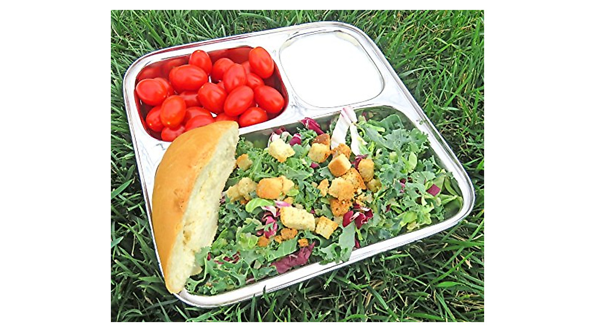 Eco-Friendly Stainless Steel Camping Food Tray - 3 Compartment