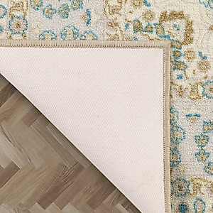 Antep Rugs Alfombras Oriental Traditional 5x7 Non-Skid (Non-Slip) Low Profile Pile Rubber Backing Indoor Area Rugs (Blue Beige, 5' x 7')