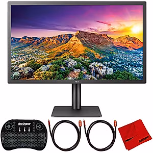 LG 24MD4KL-B 24-inch Ultrafine 4K UHD IPS Monitor with macOS Compatibility Bundle with Deco Gear Wireless Backlit Keyboard with Touchpad, 2X Deco Gear 6ft HDMI Cable and Microfiber Cleaning Cloth