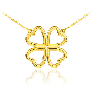 14k Gold Four-Leaf Heart Clover Necklace (16 Inches)