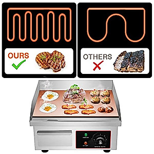 PNKKODW 1500W Commercial Griddle,14” Electric Griddles Grill,Commercial Flat Top Griddle Countertop Griddle Hot Plate Kitchen Stainless Steel Restaurant Grill with Griddle Accessories