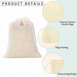 GEMLORD 50 Pcs 4 x 6 Inches Cotton Muslin Bags, Reusable Drawstring Bags for Tea, Cheesecloth Sachet Bags with Drawstring for Party, Home Storage and DIY Craft