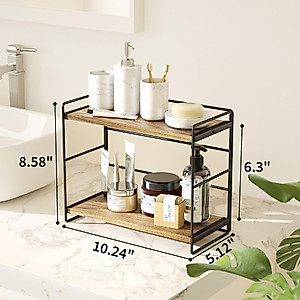SRIWATANA Kitchen Countertop Organizer Set of 2, Bathroom Counter Shelf Spice Rack Sink Countertop Storage Desktop Large Wood Shelf - Carbonized Black