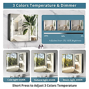 Movo Lighted Medicine Cabinet with Mirror,30 inch X 26 inch Wall Mounted LED Bathroom Medicine Cabinet Mirror with Lights and Storage,Anti-Fog,Dimmable,3000K-6500K Color Temper Change