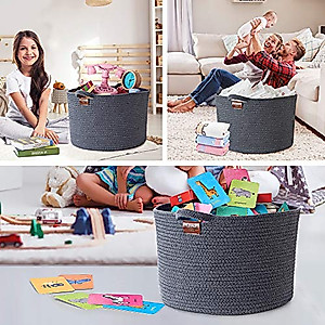 Rope Baskets Extra Large Storage Baskets Cotton Rope Woven Nursery Bins (15"x10", Dark gray)
