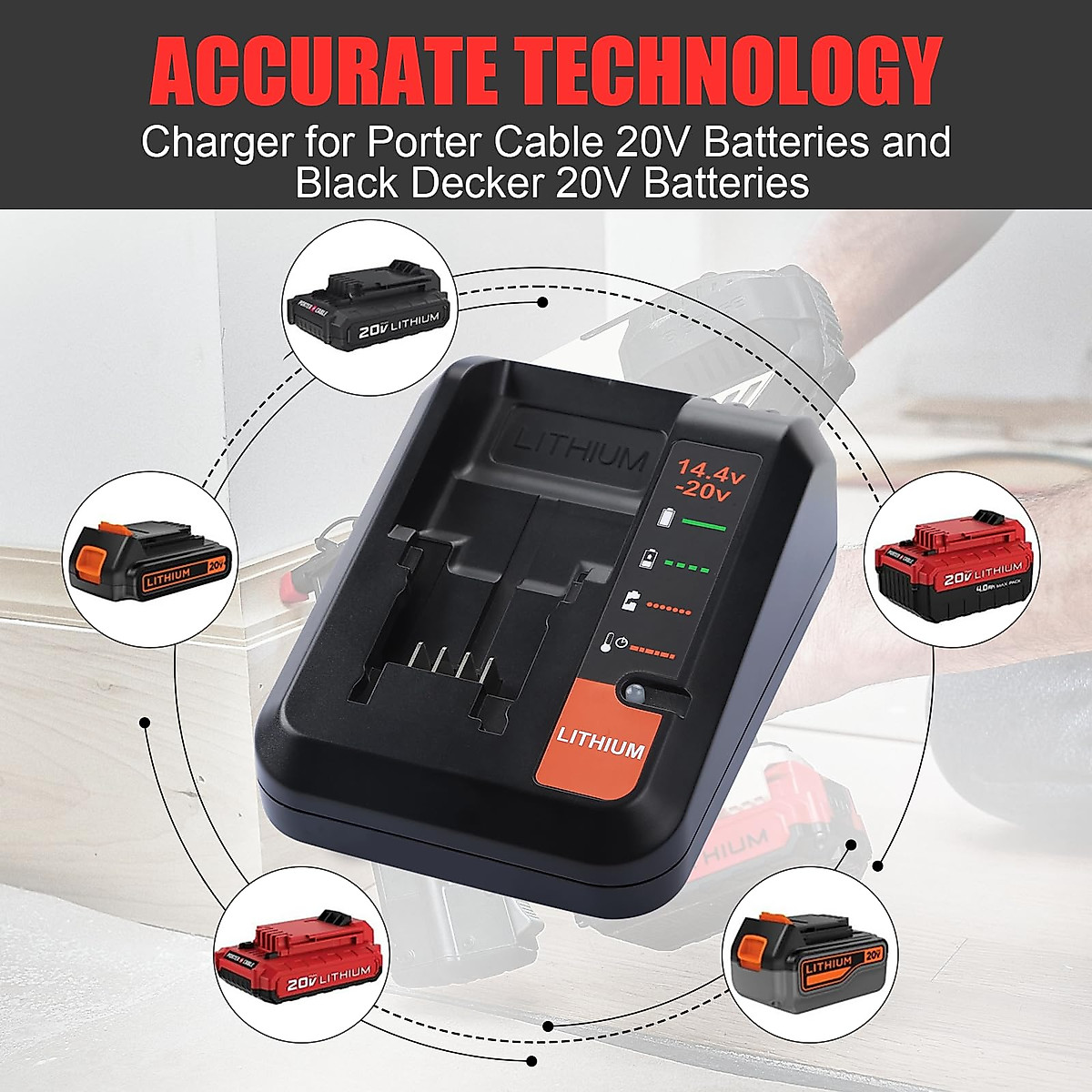 2Pack 20V 6.5A PCC685L Replacement Porter Cable 20V Lithium Battery for Porter Cable 20-Volt Power Tools PCC685LP PCC680L PCC681L PCC682L + Porter-Cable 20V Battery Charger