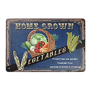 angeloken Retro Tin Sign Vintage Metal Sign Home Grown Vegetables Fresh from Our Garden Pesticide Free Wall Poster Plaque for Home Kitchen Bar Coffee Shop 12x8 Inch