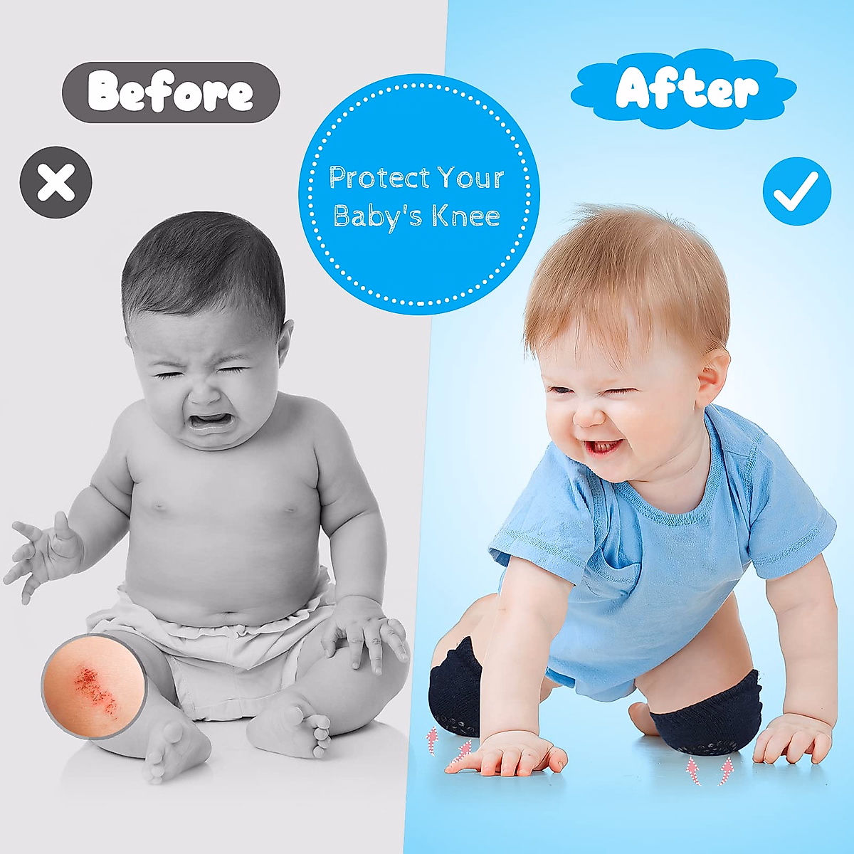 IUMÉ Baby Knee Pads for Crawling, 5 Pairs Unisex Baby Crawling Pads Anti-Slip Baby Protect Knee Pads for Crawling