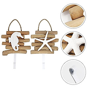 HEALLILY Nautical Wall Hook Mediterranean Coat Hook Towel Wall Hooks Wooden Hangers Nautical Beach Signs Rustic Wall Decor for Bedroom Living Room 2PCS