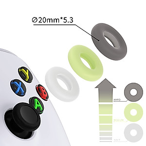PlayVital 3 Pairs Silicone Aim Assist Target Motion Control Precision Rings for ps5, for ps4, for Xbox Series X/S/One / 360, for Switch Pro, for Steam Deck - Clear Black White & Glow in Dark Green