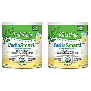 PediaSmart Organic Plant Based Pea Protein Vanilla Complete Nutrition Beverage Mix, 12.7 Oz (Pack of 2) | Non GMO | USDA Organic | Clean Label Project Verified