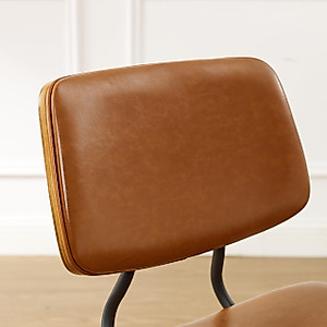 Art Leon Dining Chairs, Set of 2, Mid Century Modern Faux Leather Dining Room Chairs with Bentwood, Armless Accent Chairs with Black Metal Legs for Kitchen Living Room, Brown