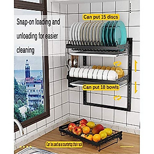 FEHUN Sinks,Kitchen Wall-Mounted 3-Layer 201 Stainless Steel Drain Rack,Storage Rack