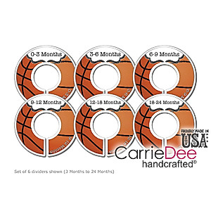 Basketball Nursery Closet Size Dividers, Boys Basketball Baby Clothes Organizers, Sports Theme Nursery - Gift for New Mom, Mom-To-Be, Baby Shower, Nursery Organization (Set of 6 (0-3m to 18-24m))