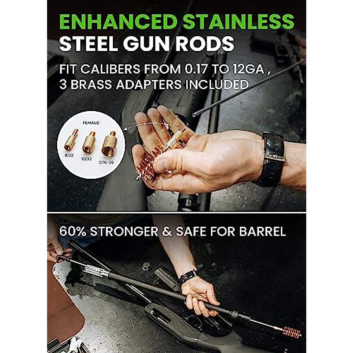 Universal Gun Cleaning Kit for All Guns 63pcs - Portable Gun Cleaning Kits for Handguns and Rifles, Shotgun, Airsoft - Incl. Stainless Steel Rods, Brass Jags, Gun Cleaning Patches, Cleaning Swabs