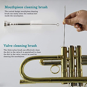 Trumpet/Cornet Cleaning and Maintenance Cleaner Care Kit with Valve Oil, Tuning Slide Grease, Flexible Brush, Valve Brush, Mouthpiece Brush, Cork Grease, Cleaning Cloth, and More in Khaki