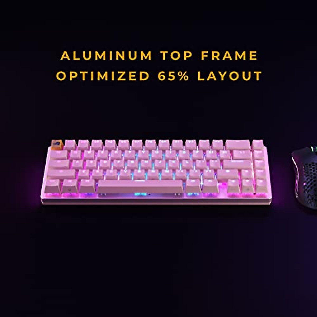Glorious Gaming - Cute Pink Gaming Keyboard - Custom 65 Percent TKL Keyboard - Compact Low-Profile - Hot Swappable Mechanical Keyboard w/MX Keys - Double Shot Keycaps & Linear Switches