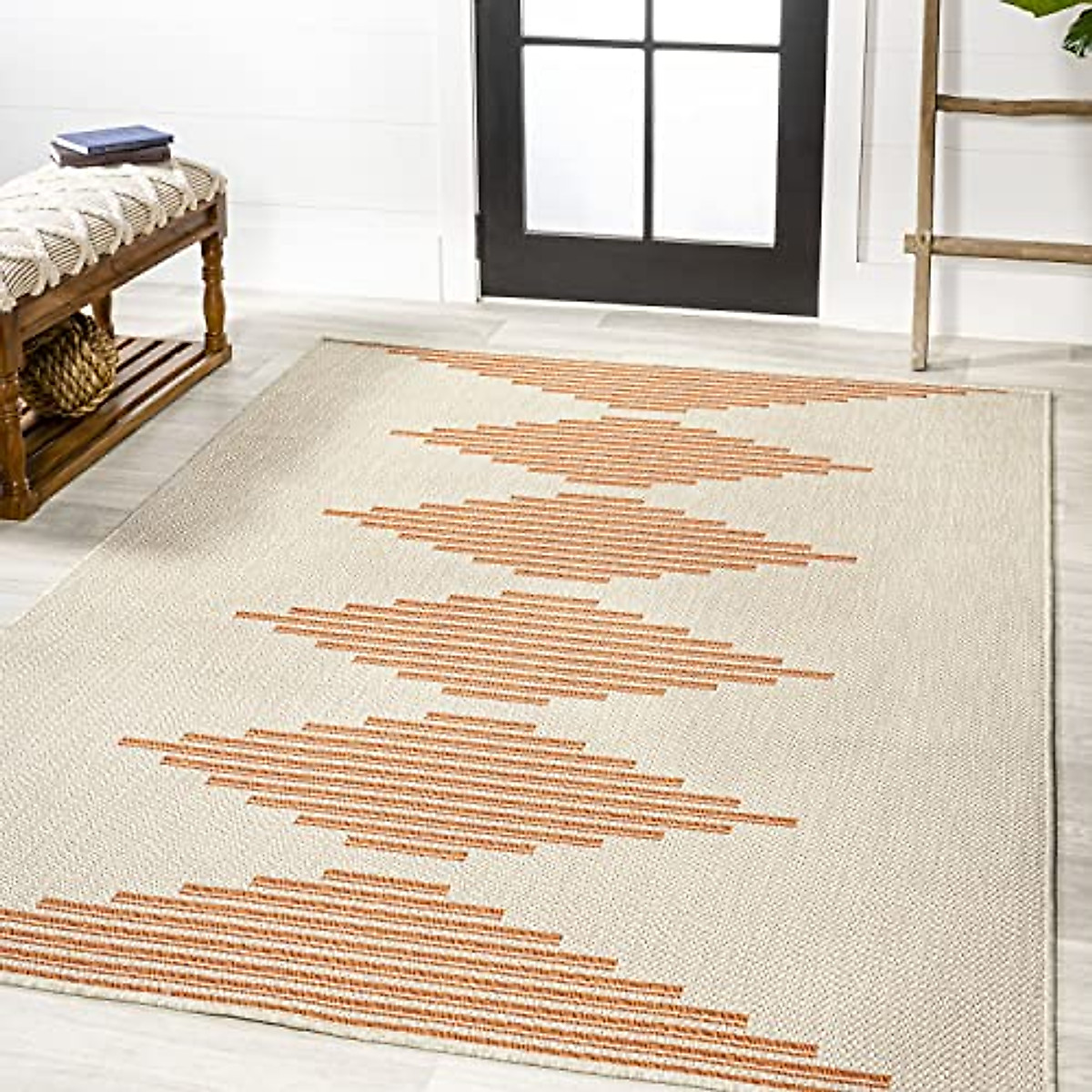 JONATHAN Y SMB204A-5 Vinales Diamond Stripe Indoor Outdoor Farmhouse Transitional Traditional Area Rug,High Traffic,Kitchen,Living Room,Backyard,Non Shedding,5 X 8,Beige/Terracotta