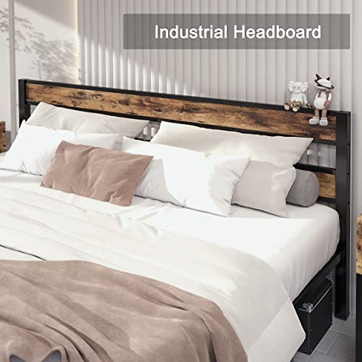 LIKIMIO California King Bed Frames, Easy Assembly, Noise-Free, No Box Spring Needed, Heavy Strong Metal Support Frames, Cal King/Vintage Brown