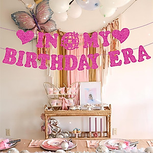 Pre-Strung In My Birthday Era Banner, NO-DIY Popular Singer Happy Birthday Banner Hot Pink Glitter Birthday Decorations Banner for Fans Girls Women Birthday Party