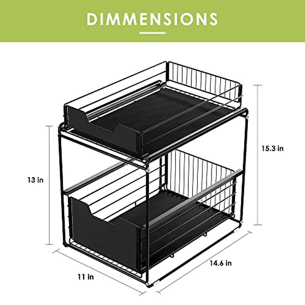 DOLALIKE Pull Out Under Sink Cabinets Organizer, Stackable 2 Tire Sliding Countertop Organizer, Under Sink Storage Drawer Shelf for Kitchen (Black)