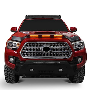 Hooke Road Tacoma Hood Protector Bug Deflector Stone Guard Shield w/Amber Lights for Toyota Tacoma 3rd Gen 2016 2017 2018 2019 2020 2021 2022 2023 (Matte Black)