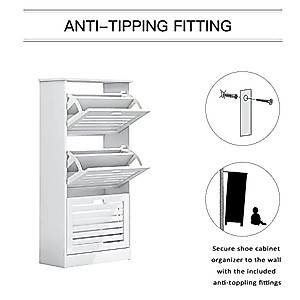 Sweiko Narrow Shoe Cabinet with 3 Flip Drawers Freestanding Shoe Cabinet Organizer with Hidden Handle Wooden Shoe Rack Storage Cabinet for Entryway Hallway Bedroom Living Room White