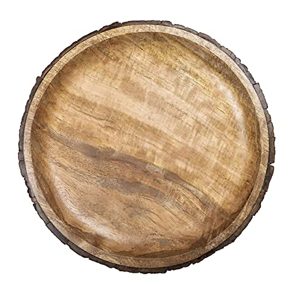 GoCraft Round Wooden Serving Platter with Tree Bark on Edges | Mango Wood Pizza Platter, Serve Board | Charcuterie Platter - 13"