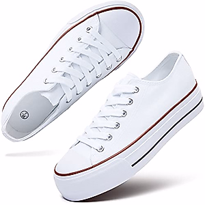 hash bubbie Womens Platform Shoes White Platform Sneakers Black Low Top Tennis Shoes Lace up Fashion Canvas Sneakers for Girls （White.US8）