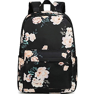 School Backpack for Teen Girls Bookbags Elementary High School Floral Laptop Bags Women Travel Daypacks (Black flower)