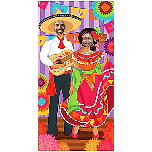 JOYIN 36x72ft Cinco de Mayo Couple Photo Door Banner, Fiesta Theme Photography Backdrop, Fiesta Photo Booth Background for Mexican Theme Birthday Party Supplies, Mexican Decoration, Taco Tuesday Event