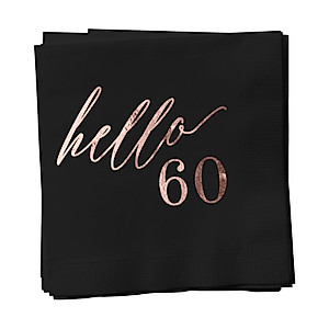 Birthday Black Beverage Cocktail Party Napkins 25 Pack with Rose Gold Foil Printing 4.75 x 4.75 Paper Frenzy, Hello 50