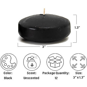 CandleNScent Unscented Floating Candles | Large 3 Inch - Fits in 3 Inch Vase and Above | Black | Floats On Water | Pack of 12