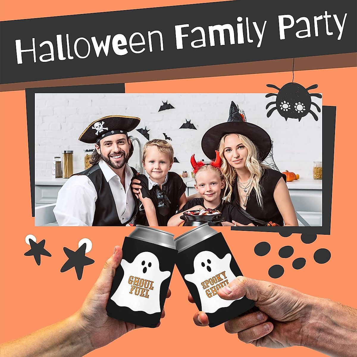 Pop Nordic Halloween Party Can Cooler Sleeves - 6 Pack Halloween Ghost Drink Cooler Decor, Funny Beer Cozy Bulk for Halloween Party Favor Supplies Gathering Gift Ideas