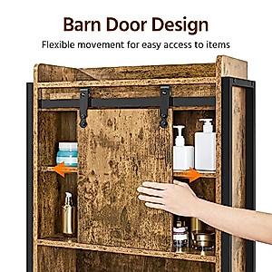 Topeakmart Over The Toilet Storage Cabinet with Slide Rail, Space-Saving Organizer Rack with Cupboard and Adjustable Shelves for Bathroom, Rustic Brown