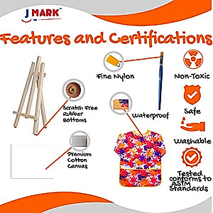 J MARK Ultimate Kids Paint Set – Complete Acrylic Paint Set for Kids, Includes Washable Paints, Storage Bag, Wood Easel, Canvas and More