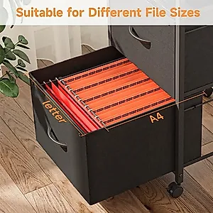 Uliyati File Cabinet, Fabric Filing Cabinet with Socket & USB Charging Port, Vertical Rolling Printer Stand with 2 Drawers, Mobile Filing Cabinet with Open Shelf, A4 or Letter Size, for Home Office