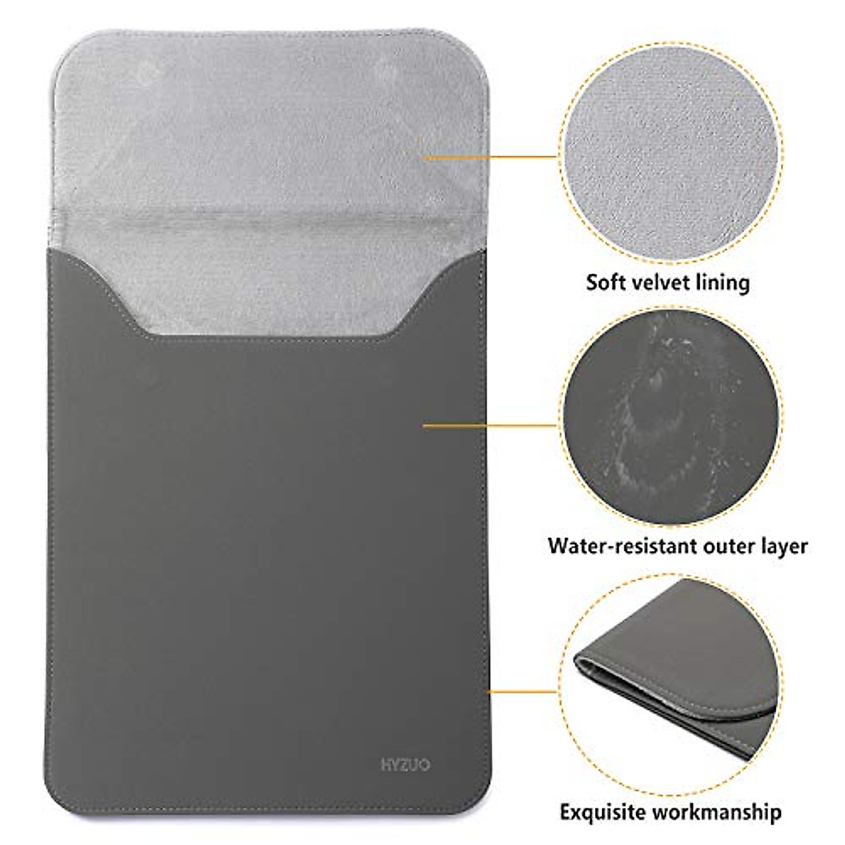 HYZUO 13 Inch Laptop Sleeve Compatible with MacBook Air M2 A2681 13.6" Display, MacBook Air 13 M1 2018-2022, MacBook Pro 13 M2 M1 2016-2022, Faux Suede Leather Case with Accessory Bag, Dark Gray