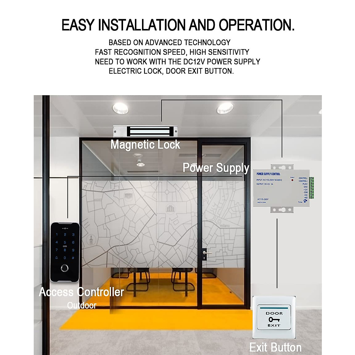 JASAG Fully Waterproof Fingerprints Access Control System Kit, Metal Shell RFID Keypad NFC Unlocking, with Upgraded 180KG (380lbs) Magnetic Lock and Professional Power Supply, for Door Lock Security