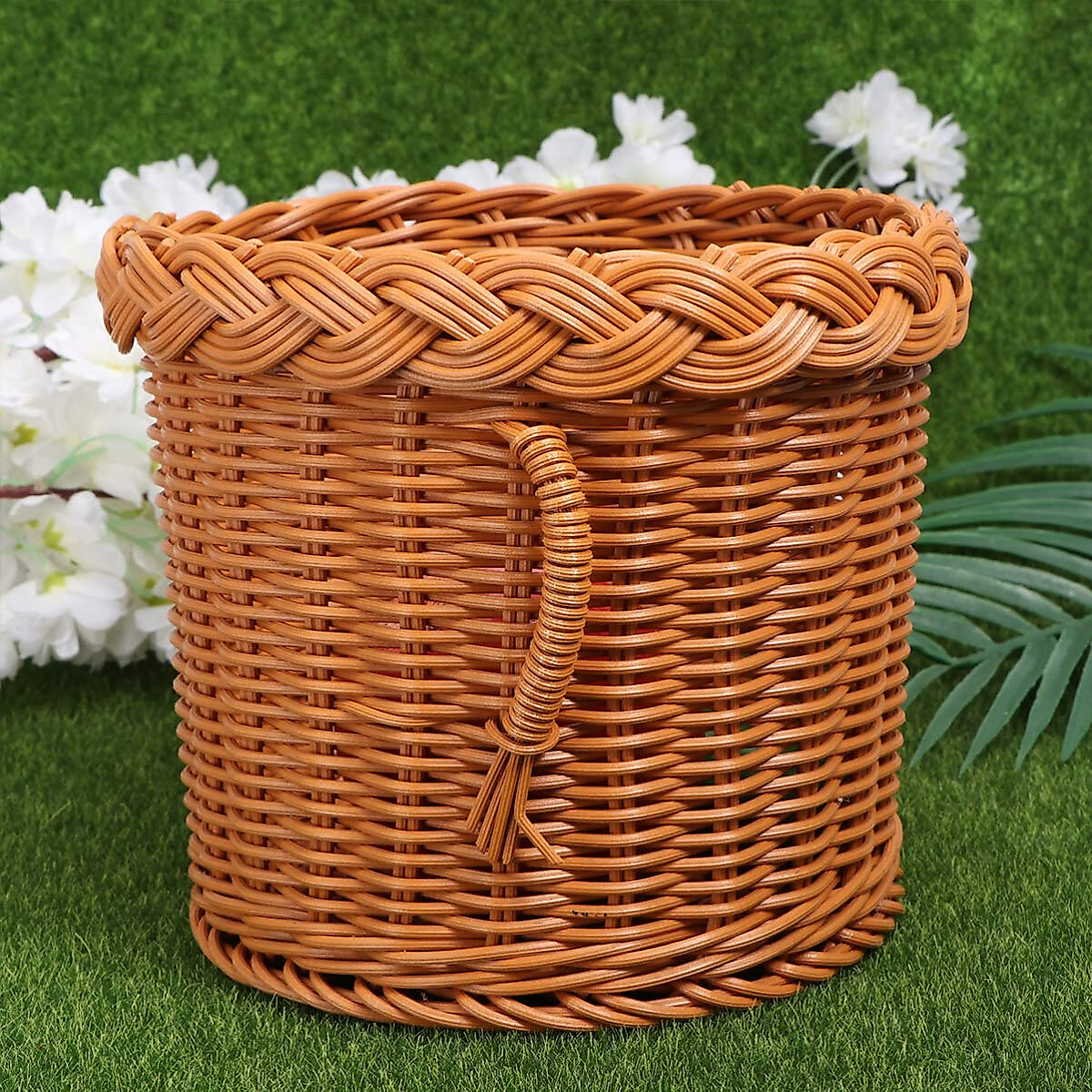STOBAZA Elephant Rattan Storage Basket Woven Wicker Bin Hand Woven Shelf Organizer Cute Handmade Nursery Gift Animal Artwork Decoration for Vegetable Food Snack Storage Brown 20X20CM