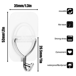 AccEncyc Small Adhesive Wall Hooks Clear Hooks for Hanging 9Pcs Kitchen Adhesive Hooks Strong Stick On Hooks Sticky Hangers with Stainless Hooks Heavy Duty Bathroom Hooks 13lb(Max)