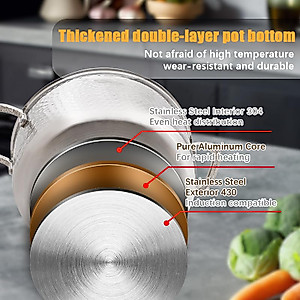 Vivicreate Tri-Ply Stainless Steel Stockpot, Deep Cooking Pot with Lid, Hammered Exterior, Silver (4 Quarts)