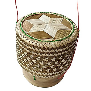 Heavens Tvcz Serving Basket Bamboo Sticky ''KRA-Tip'' Thai Laos Rice Handmade Traditional Weave Wickerwork Vegetable Based Dye Serving Travel Picnic Keeping Rice After Steaming Keep Sticky Rice Warm
