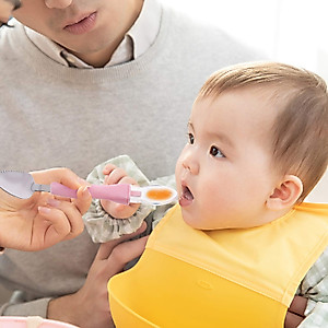 Zerodeko Silicone Baby Spoon, Baby Self Feeding Spoon with Fruit Scraper, First Feeder Spoon Safety Food Spoon for Infant, Toddler, Kids, Gifts for Babies, Parents (Pink)